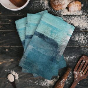 Kitchen Towels Abstract Paint Art Graffiti Lattice Tea Towel Microfiber Absorbent Washable Cyan Teal Turquoise Gray Soft Hand Dish Towel Cleaning Cloth for Kitchen Bathroom，18 x 28 Inch