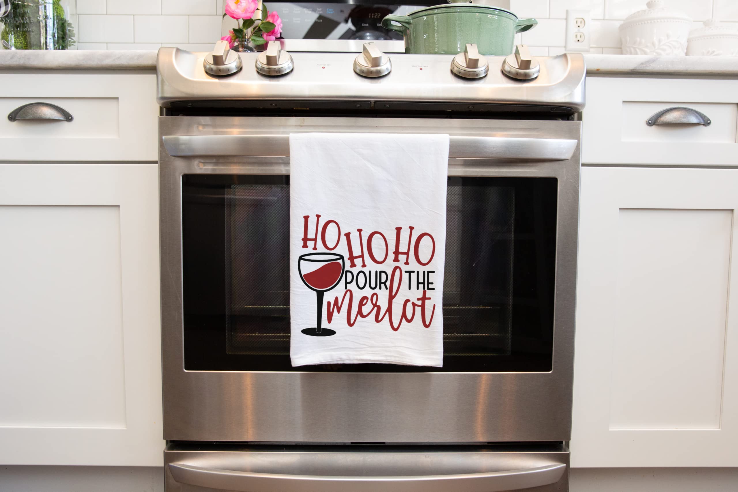 Handmade Funny Christmas Kitchen Towel - Ho Ho Ho Pour the Merlot - 28x28 Inch Perfect for Housewarming Christmas Hostess Gifts (Ho Ho Ho Pour the Merlot)