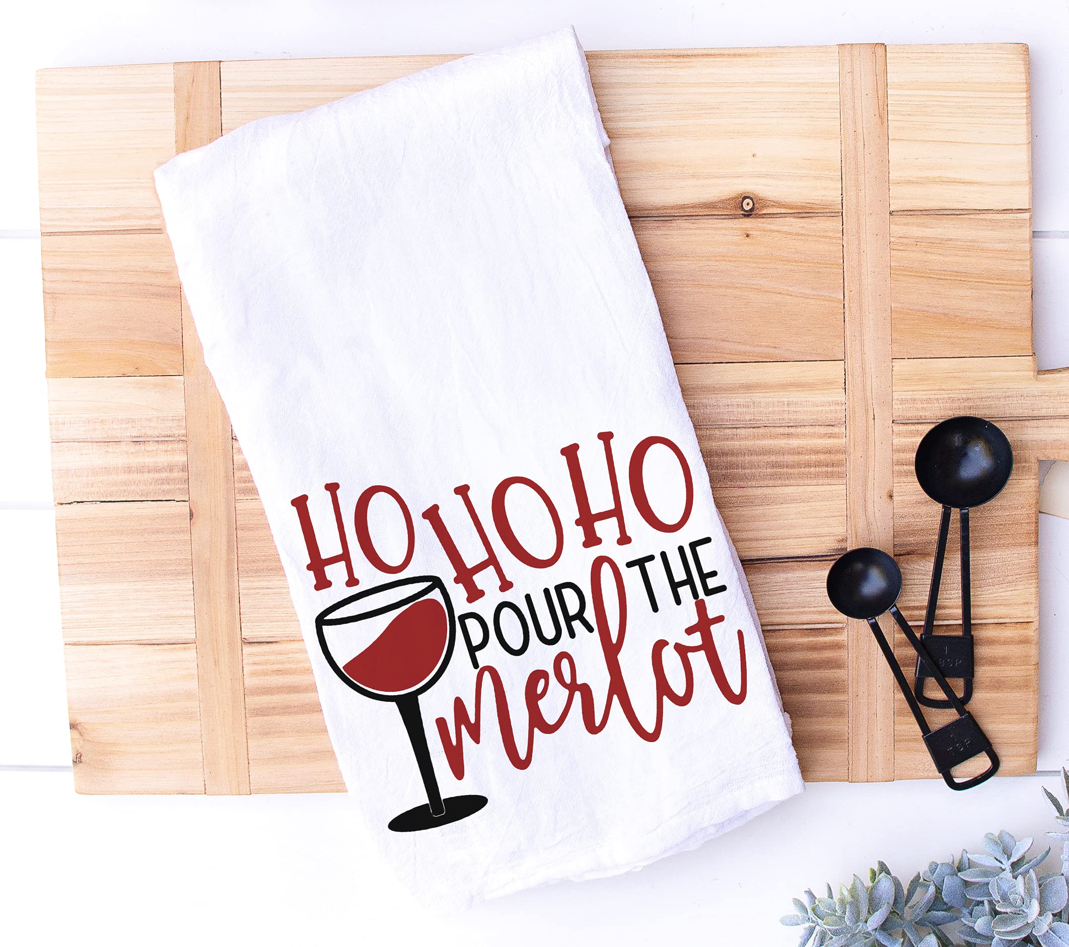 Handmade Funny Christmas Kitchen Towel - Ho Ho Ho Pour the Merlot - 28x28 Inch Perfect for Housewarming Christmas Hostess Gifts (Ho Ho Ho Pour the Merlot)