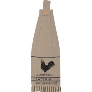 VHC Brands Sawyer Mill Charcoal Kitchen Hand Towel Set Vintage Rooster Cotton Muslin Tea Towels