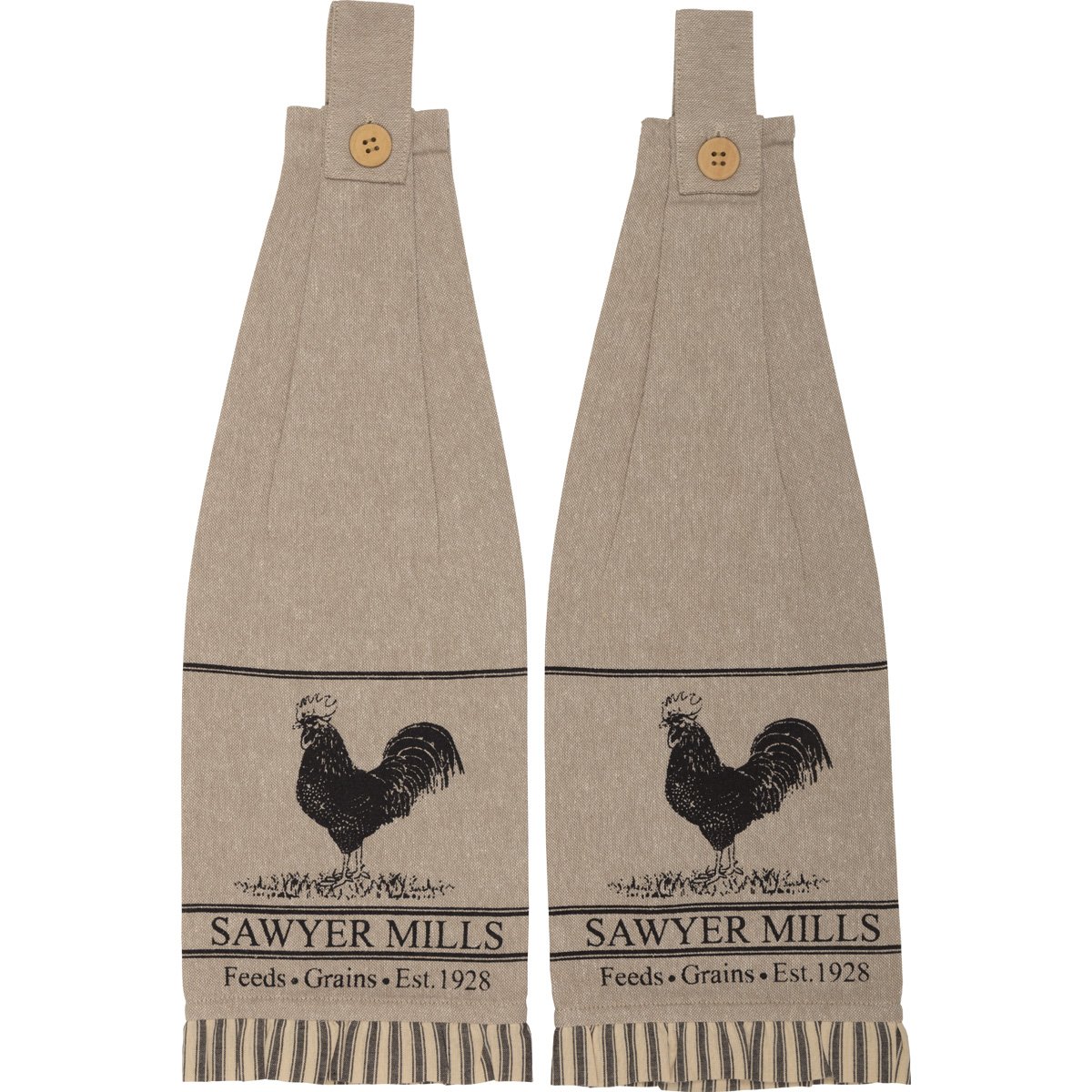 VHC Brands Sawyer Mill Charcoal Kitchen Hand Towel Set Vintage Rooster Cotton Muslin Tea Towels