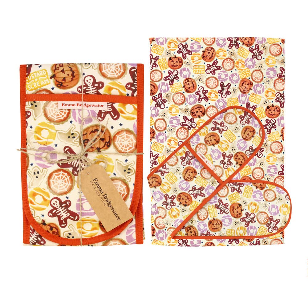 Emma Bridgewater Halloween Pumpkins and Gingerbread Biscuits Double Oven Glove & Kitchen Dish Towel Cotton Gift Set