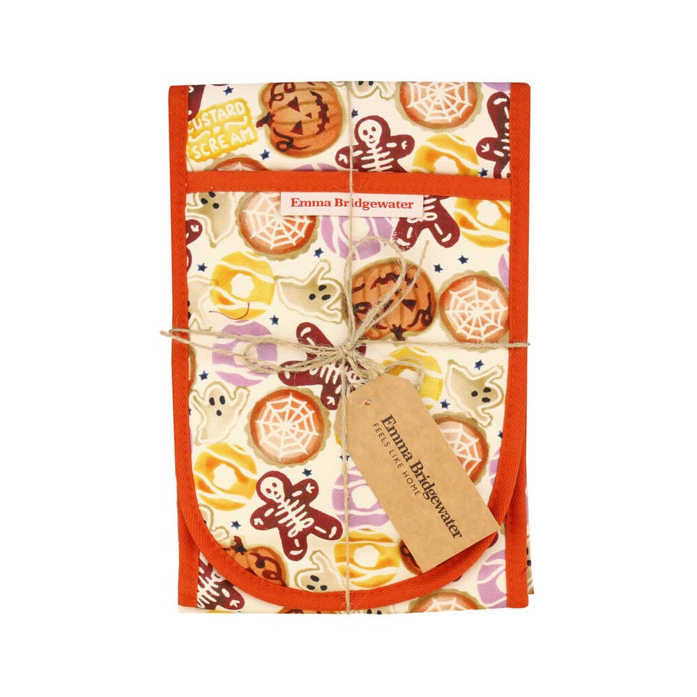 Emma Bridgewater Halloween Pumpkins and Gingerbread Biscuits Double Oven Glove & Kitchen Dish Towel Cotton Gift Set