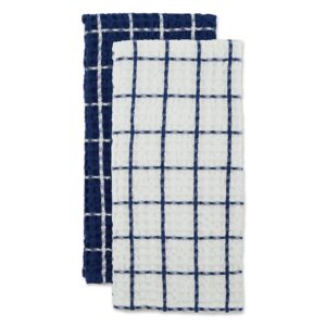 dii washed waffle collection oversized preshrunk ultra absorbant, dishtowel set, 20x30, nautical blue, 2 piece