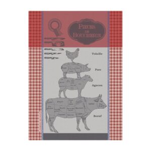 garnier-thiebaut, pièce de boucherie, rouge french jacquard kitchen/tea towel, 100% cotton