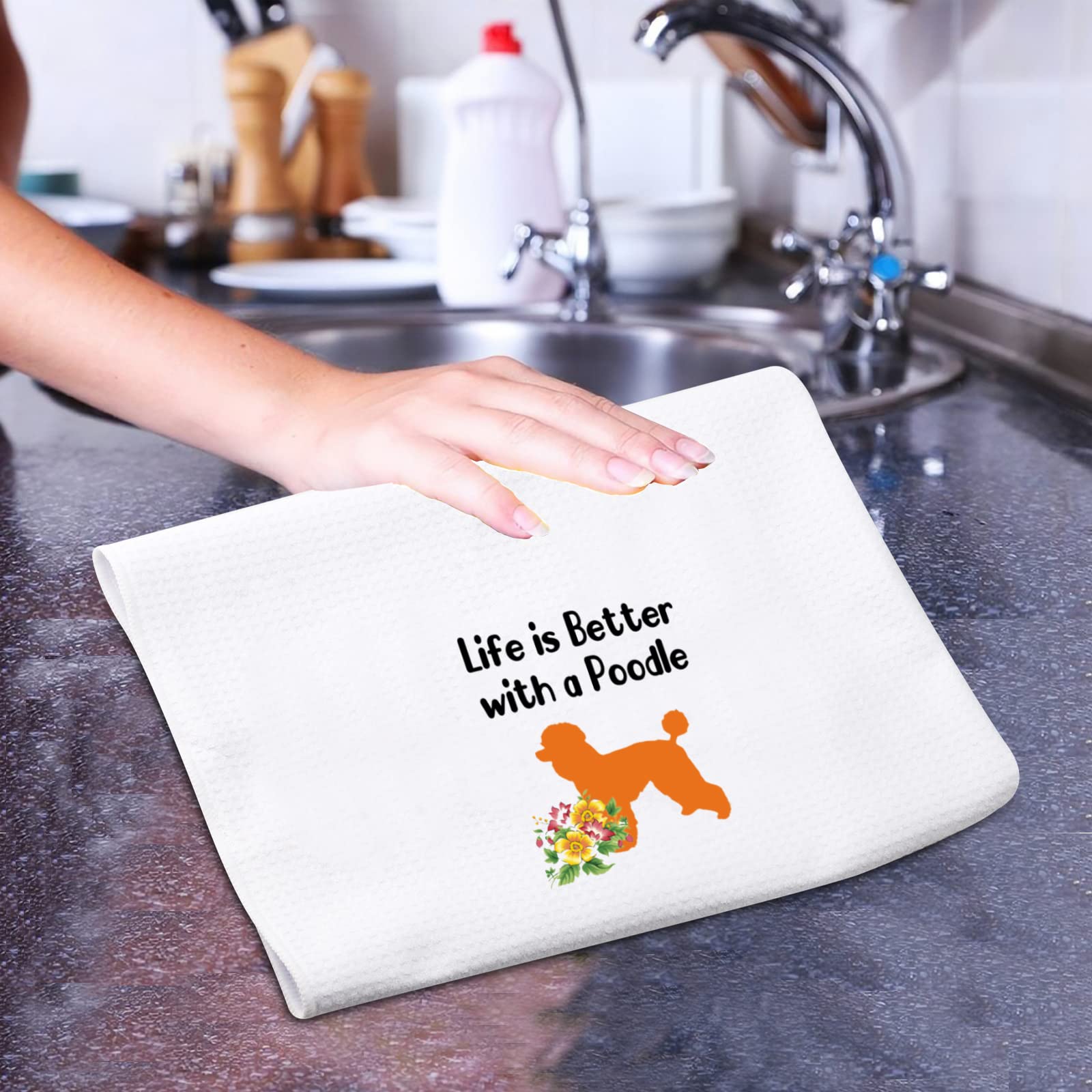 Poodle Dog Kitchen Towel Life is Better with a Poodle Kitchen Tea Bar Towel Puppy Dog Sweet Home Gift Towel Poodle Owner Gift