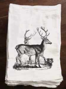 tea towel vintage woodland deer couple christmas home decor dish towels