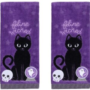 Celebrate Halloween Together 2-Pack Kitchen Bath Towels Black Cat Face