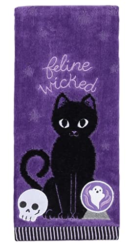 Celebrate Halloween Together 2-Pack Kitchen Bath Towels Black Cat Face