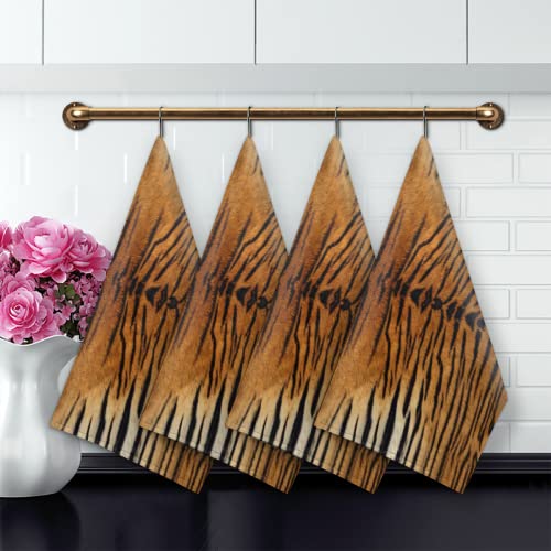 Kitchen Dish Towels Set of 4 Animal Tiger Leopard Print Kitchen Towels Absorbent Dishcloths Tea Towels Hand Towels with Hanging Loop for New Home Decor Housewarming Gift