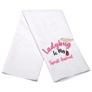 wzmpa funny ladybug kitchen towel ladybug lover gift ladybug is my spirit animal dish towel waffle weave ladybug kitchen decor (ladybug spirit animal)