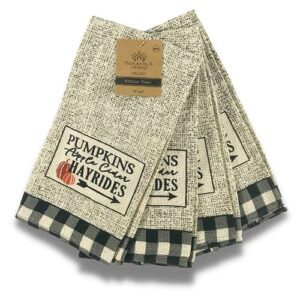 farmhouse country black white check faux burlap kitchen towels set 4 pc.: harvest farm sign for pumpkins apple cider hayrides fall fun