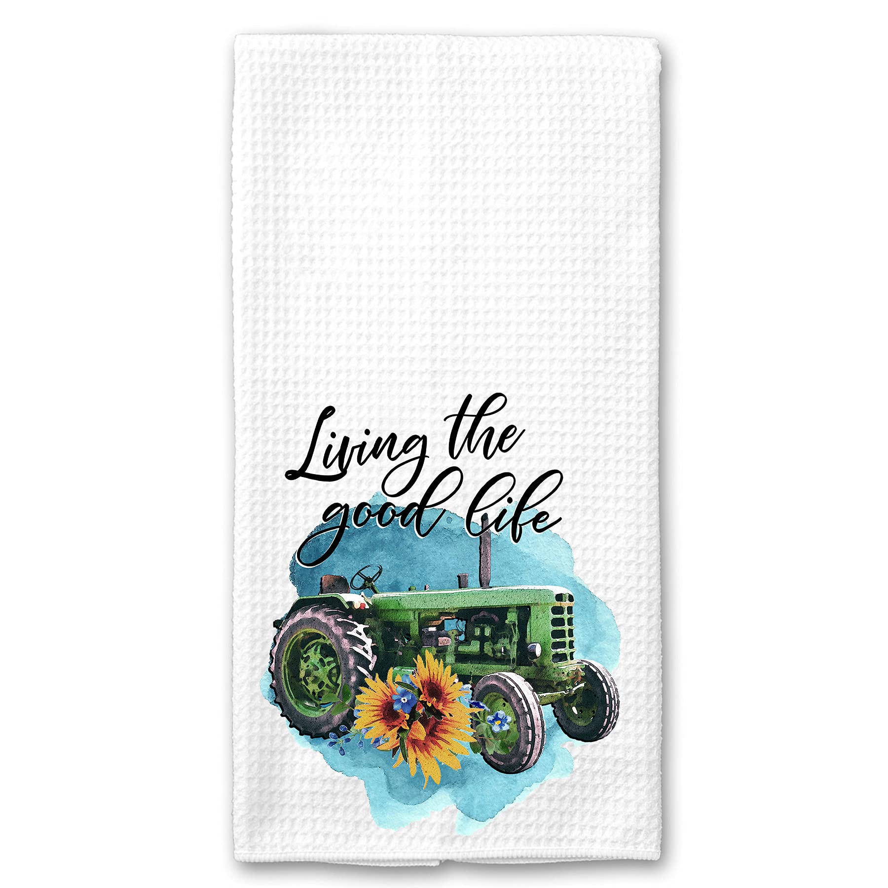 Living the Good Life Farmer Tractor Floral Farm Microfiber Tea Towel Kitchen Linen