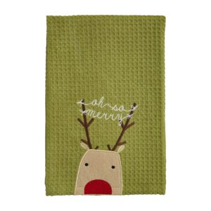 mud pie christmas waffle towel, reindeer, 25" x 16"