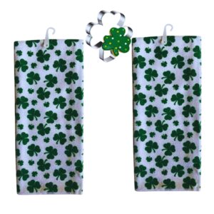 ja'cor st patricks day shamrocks kitchen towels set of 2, white green shamrock decor accessories irish dish linen dishcloths towel decorations with 1pc-saint patrick's large cookie cutters