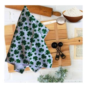 Ja'cor St Patricks Day Shamrocks Kitchen Towels Set of 2, White Green Shamrock Decor Accessories Irish Dish Linen Dishcloths Towel Decorations with 1Pc-Saint Patrick's Large Cookie Cutters