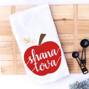 Rosh Hashanah Kitchen Towel, Apple and Bee Shana Tova Challah Proofing Towel, Jewish Holiday Hostess Gift (Shana Tova Apple Honey Bee)