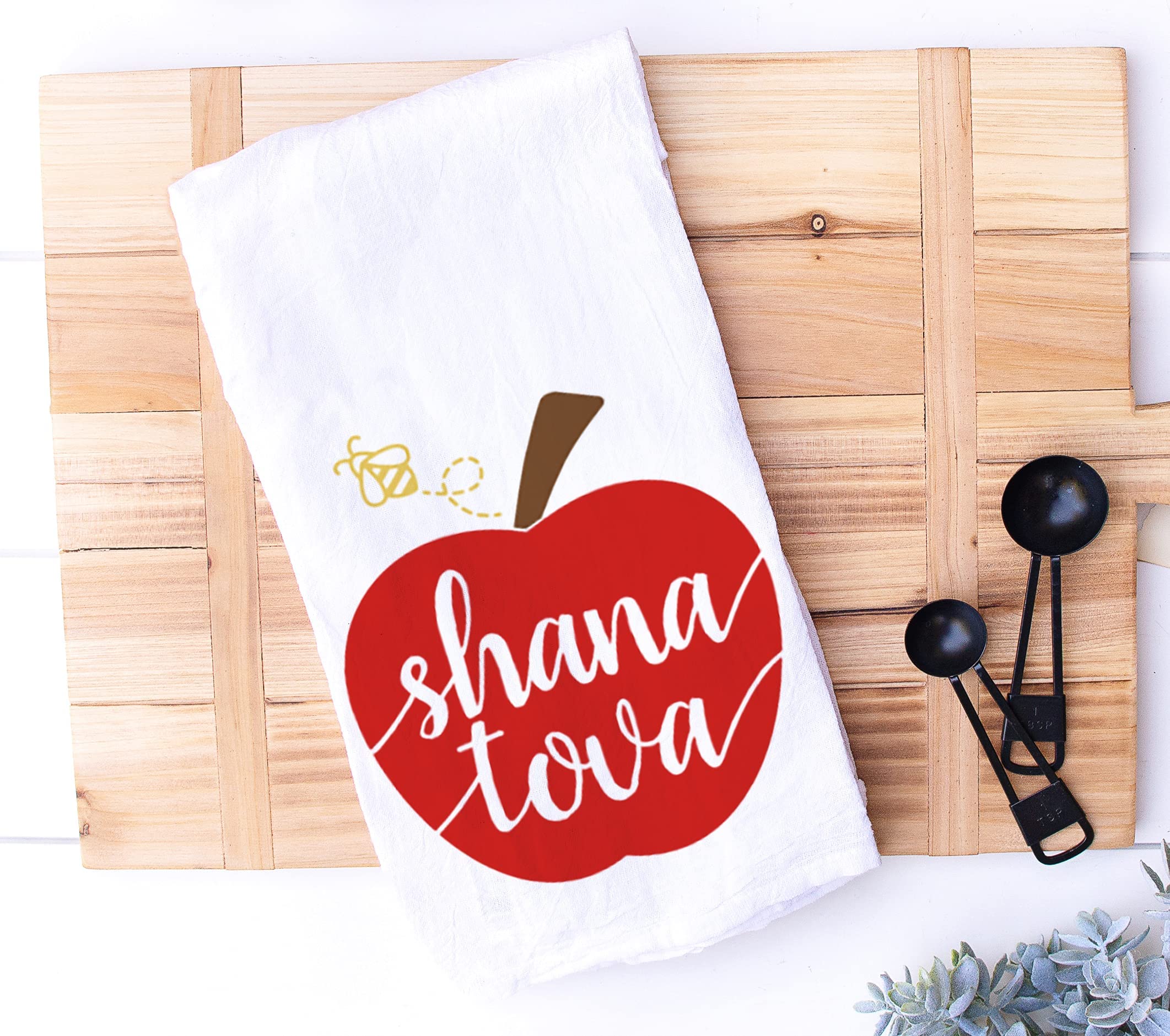 Rosh Hashanah Kitchen Towel, Apple and Bee Shana Tova Challah Proofing Towel, Jewish Holiday Hostess Gift (Shana Tova Apple Honey Bee)