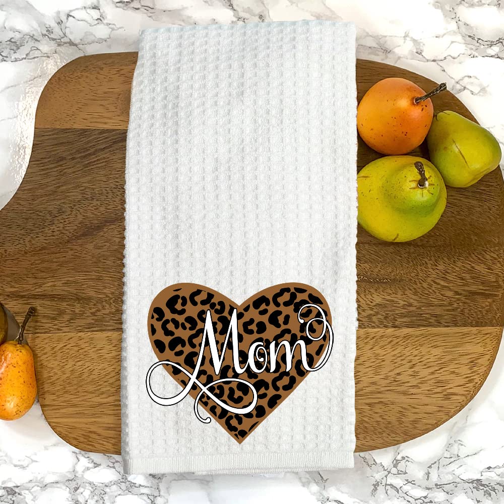 Savvy Sisters Gifts Leopard Heart Mom Dish Towel Mother's Day Special Mom Waffle Weave Kitchen Dish Towel 16''x24''