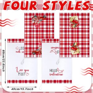 4 Pcs Valentines Day Kitchen Towels Hand Dish Towels Red Valentines Day Decor Love Envelope Truck Fingertip Towels Absorbent Microfiber Cloths for Bathroom Guest Anniversary Wedding 16 x 23.6 Inch