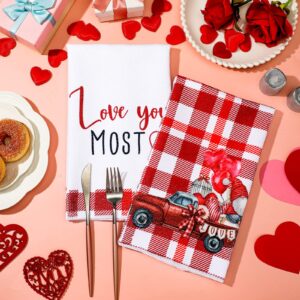 4 Pcs Valentines Day Kitchen Towels Hand Dish Towels Red Valentines Day Decor Love Envelope Truck Fingertip Towels Absorbent Microfiber Cloths for Bathroom Guest Anniversary Wedding 16 x 23.6 Inch