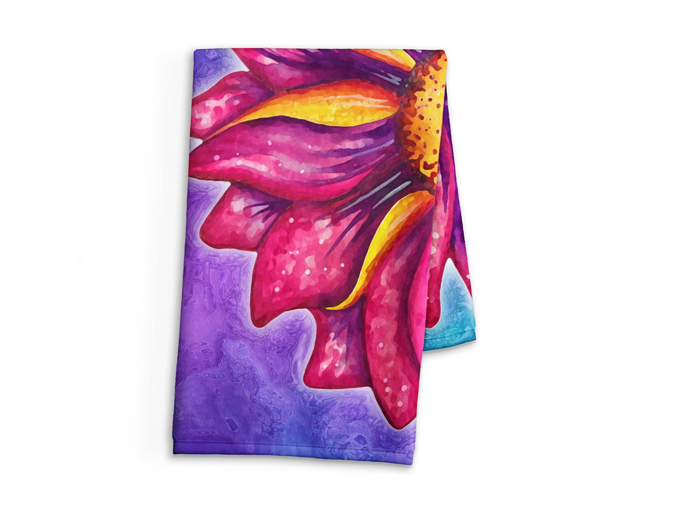 Pink Flower Print Hand Towel - Kitchen Towel - Bathroom Hand Towel - Cotton Terry Cloth - 15"x25"