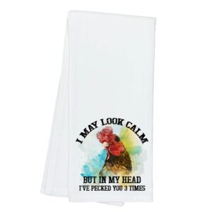 i may look calm rooster chicken farm flour sack cotton tea towel kitchen linen