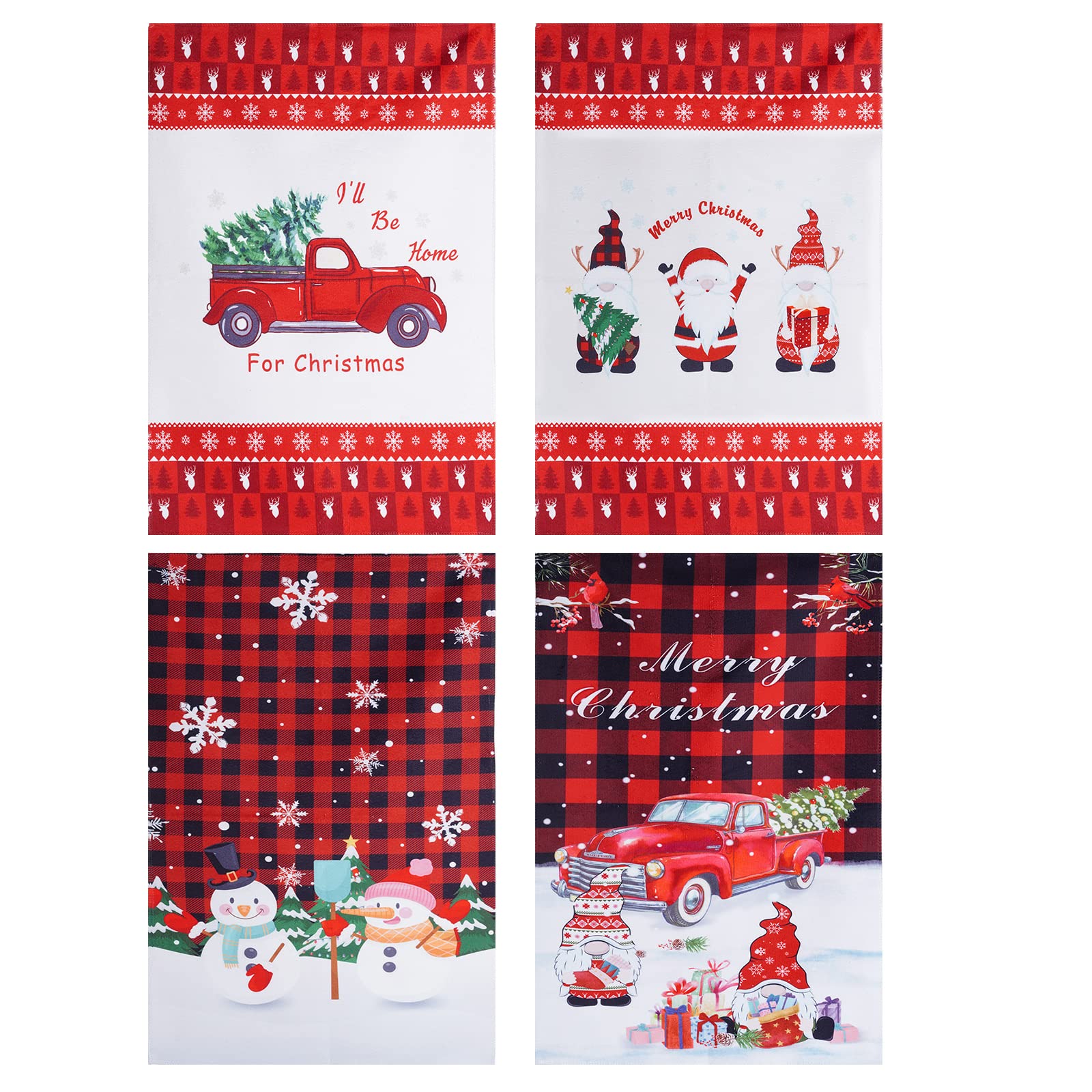 hoyuwak 4Pcs Christmas Kitchen Towels, Merry Christmas Hand Towels Bathroom Decor Soft Bufflo Plaid Snowmen Gnomes Dish Towels for Winter Holiday(24 x 16inch)