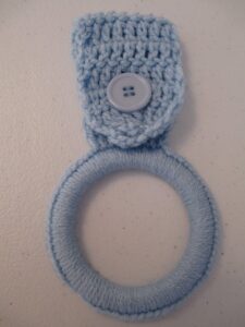 crocheted hanging dish towel holder - light blue