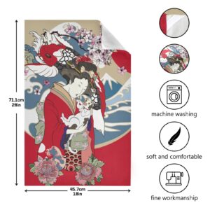 ALAZA Japanese Wave Geisha Flower Kitchen Towels Dish Bar Tea Towel Dishcloths 1 Pack Super Absorbent Soft 18 x 28 inches