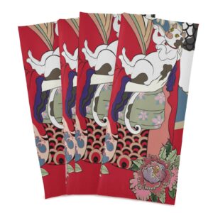 ALAZA Japanese Wave Geisha Flower Kitchen Towels Dish Bar Tea Towel Dishcloths 1 Pack Super Absorbent Soft 18 x 28 inches