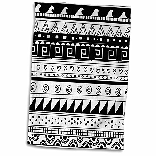 3D Rose Black and White Tribal Modern Abstract Aztec Patterns-Stylish Contemporary Shapes Rows Hand/Sports Towel, 15 x 22