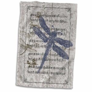 3d rose vintage dragonflies on sheet of music hand/sports towel, 15 x 22