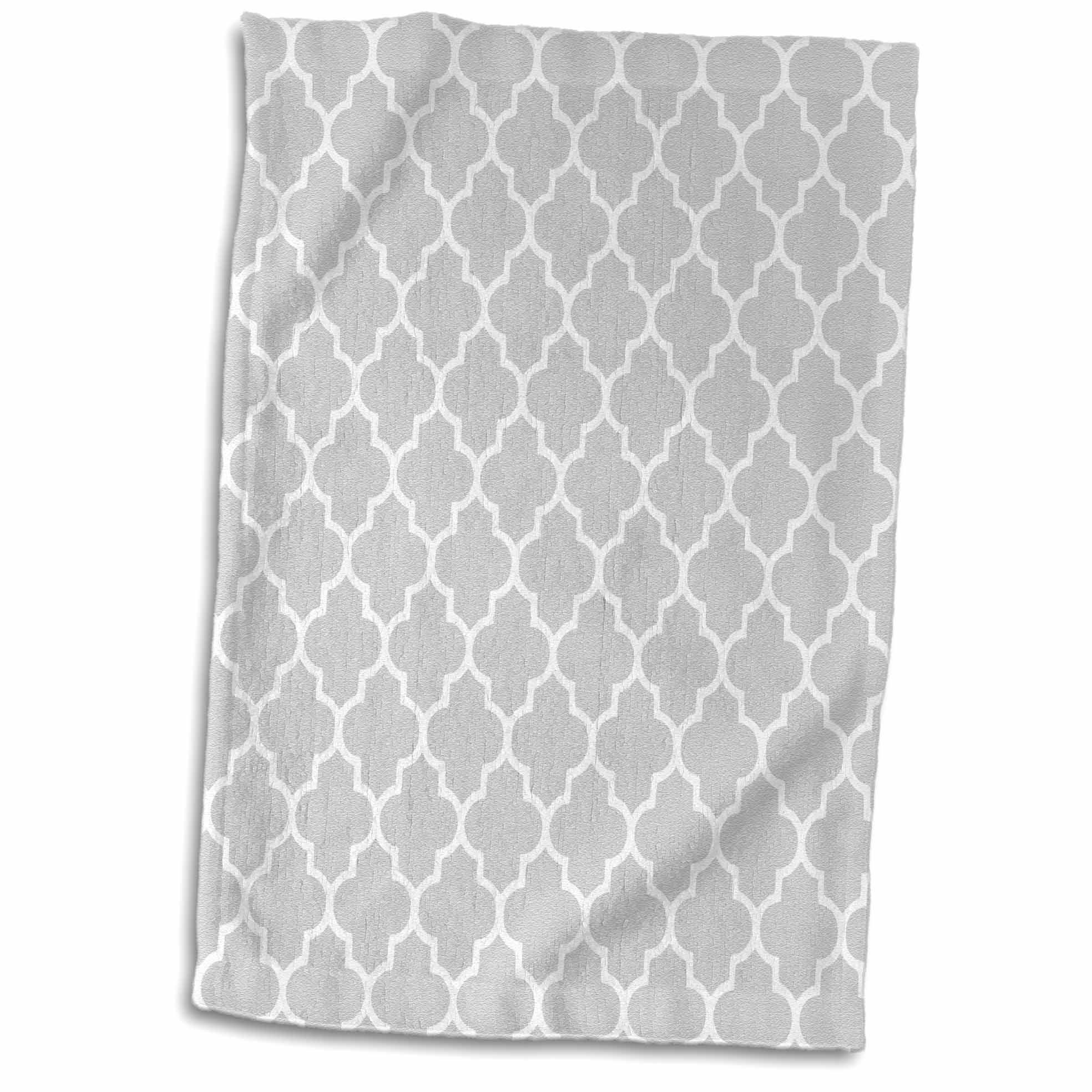 3D Rose Light Gray Quatrefoil Pattern-Grey Moroccan Tile Style-Modern Silver Geometric Clover Lattice Hand/Sports Towel, 15 x 22, Multicolor