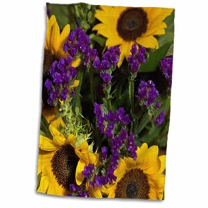 3d rose bridal flowers-sunflowers and purple statice-li05 len0000-lisa s. engelbrecht hand/sports towel, 15 x 22