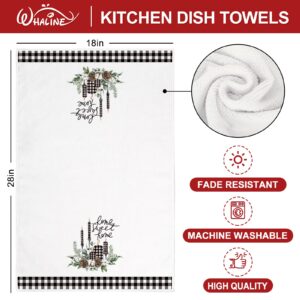 Whaline Christmas Kitchen Towel Xmas Tree Truck Gift Box Dish Towel Watercolor White Black Buffalo Plaids Hand Drying Tea Towel for Cooking Baking, 4 Pack, 18 x 28 Inch