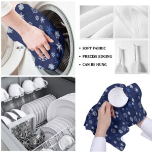 Beisseid Snowflake Kitchen Dish Towels Merry Christmas Blue White Snow Fantasy Dish Cloth Fingertip Bath Towels Cloth Hand Drying Soft Cotton Tea Towel 18x28in 2PCS