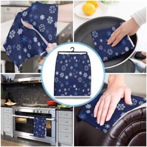 Beisseid Snowflake Kitchen Dish Towels Merry Christmas Blue White Snow Fantasy Dish Cloth Fingertip Bath Towels Cloth Hand Drying Soft Cotton Tea Towel 18x28in 2PCS