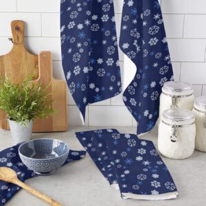 Beisseid Snowflake Kitchen Dish Towels Merry Christmas Blue White Snow Fantasy Dish Cloth Fingertip Bath Towels Cloth Hand Drying Soft Cotton Tea Towel 18x28in 2PCS