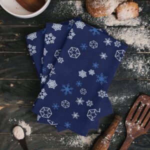 Beisseid Snowflake Kitchen Dish Towels Merry Christmas Blue White Snow Fantasy Dish Cloth Fingertip Bath Towels Cloth Hand Drying Soft Cotton Tea Towel 18x28in 2PCS