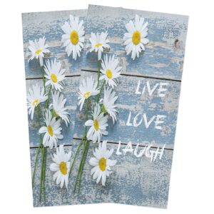 beisseid daisy kitchen dish towels white flower dish cloth fingertip bath towels cloth live love laugh wood grain hand drying soft cotton tea towel set 18x28in 2pcs