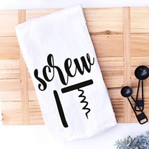 Handmade Funny Kitchen Towel - 100% Cotton Funny Corkscrew Hand Bar Towels for Wine Lovers - 28x28 Inch Perfect for Hostess Housewarming Christmas Mother’s Day Birthday Gift (Screw It)