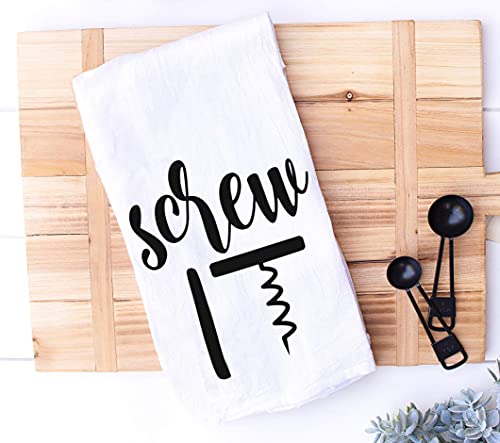 Handmade Funny Kitchen Towel - 100% Cotton Funny Corkscrew Hand Bar Towels for Wine Lovers - 28x28 Inch Perfect for Hostess Housewarming Christmas Mother’s Day Birthday Gift (Screw It)