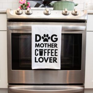 Handmade Funny Kitchen Towel - 100% Cotton Funny Cat Dish Towel - 28x28 Inch Perfect for Housewarming Cat Dog Lovers - Christmas - Pet Lovers Gift (Dog Mother Coffee Lover)