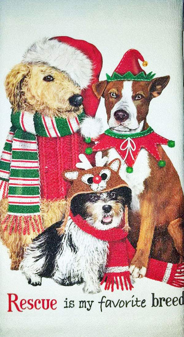 Mary Lake Thompson Christmas Rescue Dogs Kitchen Dish Towel