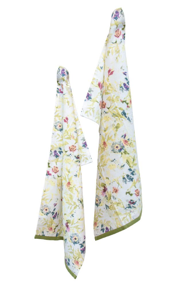 Boston International Cotton Tea Towel Kitchen Essentials, Set of 2, Packed Flowers