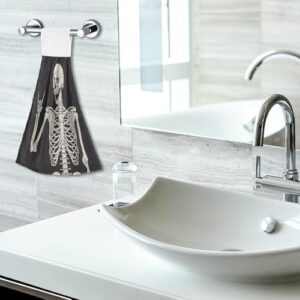 Halloween Human Skeleton Hanging Kitchen Towels 2 Pieces Skull Rock and Roll Dish Cloth Tie Towels Hand Towel Tea Bar Towels for Bathroom Farmhous Housewarming Tabletop Home Decor