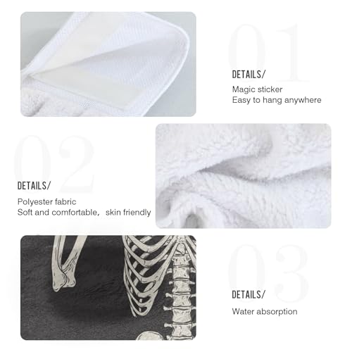 Halloween Human Skeleton Hanging Kitchen Towels 2 Pieces Skull Rock and Roll Dish Cloth Tie Towels Hand Towel Tea Bar Towels for Bathroom Farmhous Housewarming Tabletop Home Decor