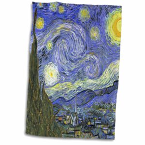 3d rose the starry night by vincent van gogh 1889-famous fine art by masters-blue swirly swirling sky towel, 15" x 22"