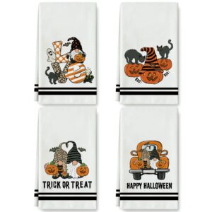 anydesign halloween kitchen dish towel 18 x 28 inch halloween gnome pumpkin truck love tea towel trick or treat drying dishcloth hand towel for kitchen cooking bake, 4 packs